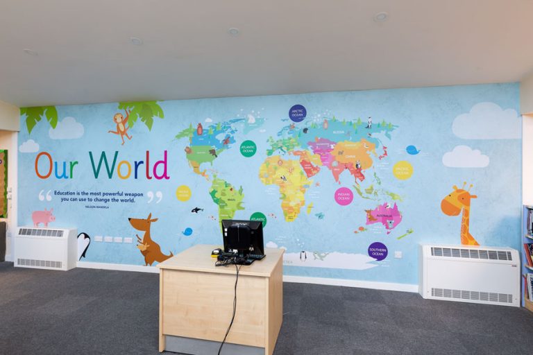 Burton End Primary Academy | World Map Feature Wall | PYS