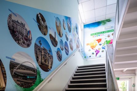Brentfield Primary School Wonders of the World Stairwell Wall Art